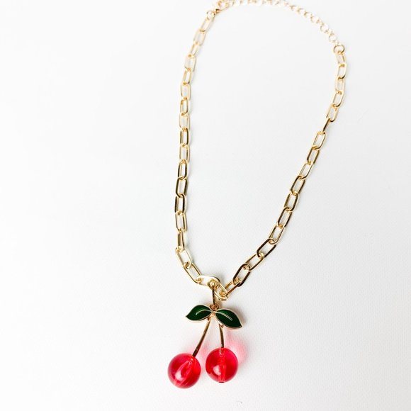 Jewelry | Gold Chain Link Necklace Cherry Charm Pendant | Poshmark